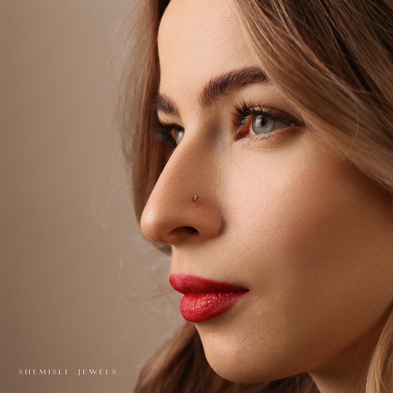 Amethyst Nose Stud, Threadless Flat Back, Minimalist Style, A-SS603 - Etsy