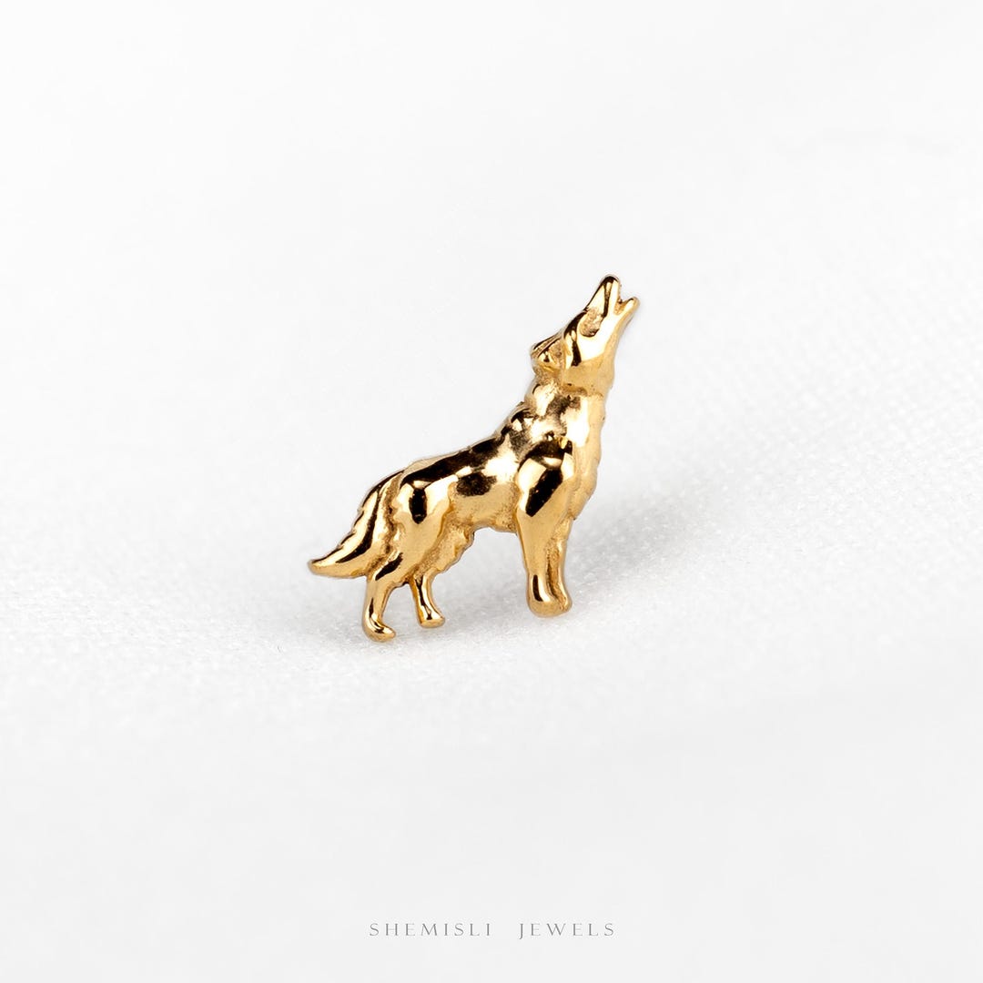 Tiny Howling Wolf Threadless Flat Back Earring, 20,18,16ga, 5-10mm ...