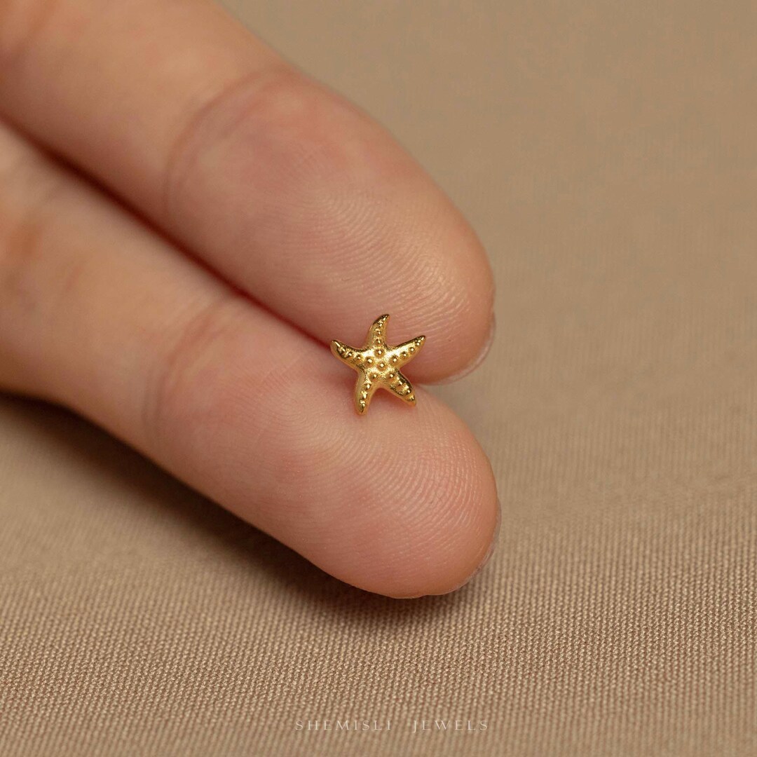 Tiny Starfish Threadless Flat Back Earrings, 20,18,16ga, 5-10mm Unisex ...