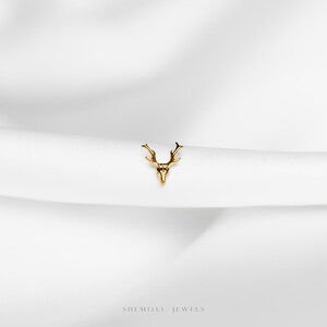 Stag Skull Stud, Threadless Flat Back Earring, Minimalist Style, A ...