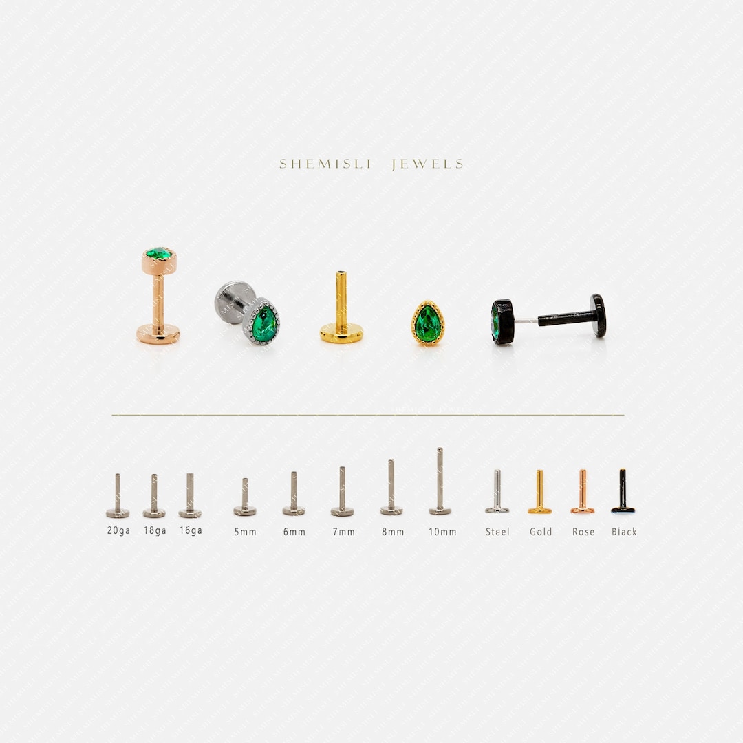 Tiny Teardrop Emerald Threadless Flat Back Earrings, Nose Stud, 20,18 ...