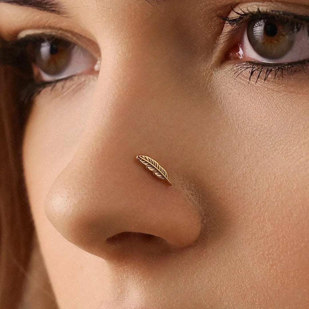 Feather Nose Stud, Threadless Flat Back, Minimalist Style, A-SS919 - Etsy