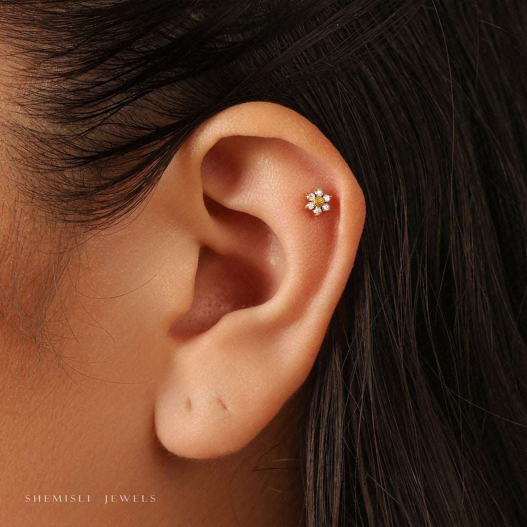 Tiny Sunflower Threadless Flat Back Earring, 20,18,16ga, 5-10mm Unisex ...