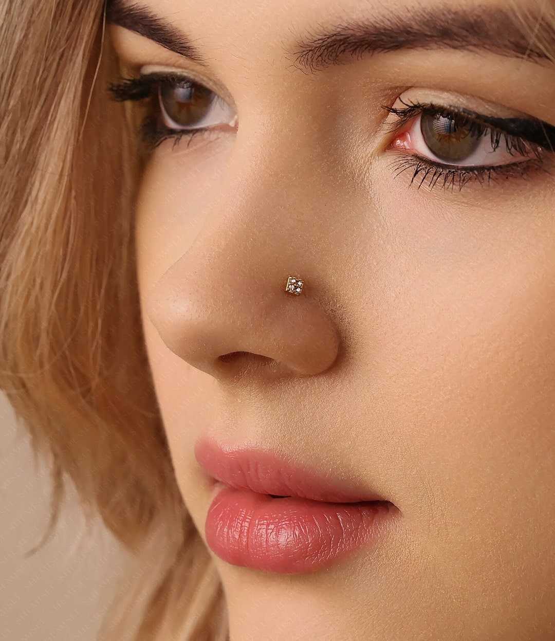 Tiny Square Threadless Flat Back Nose Stud, 20,18,16ga, 5-10mm Unisex ...