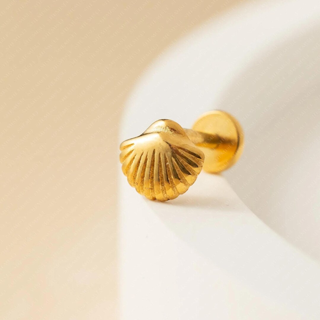 Shell Lip Stud, Threadless Flat Back, Minimalist Style, A-SS926 - Etsy