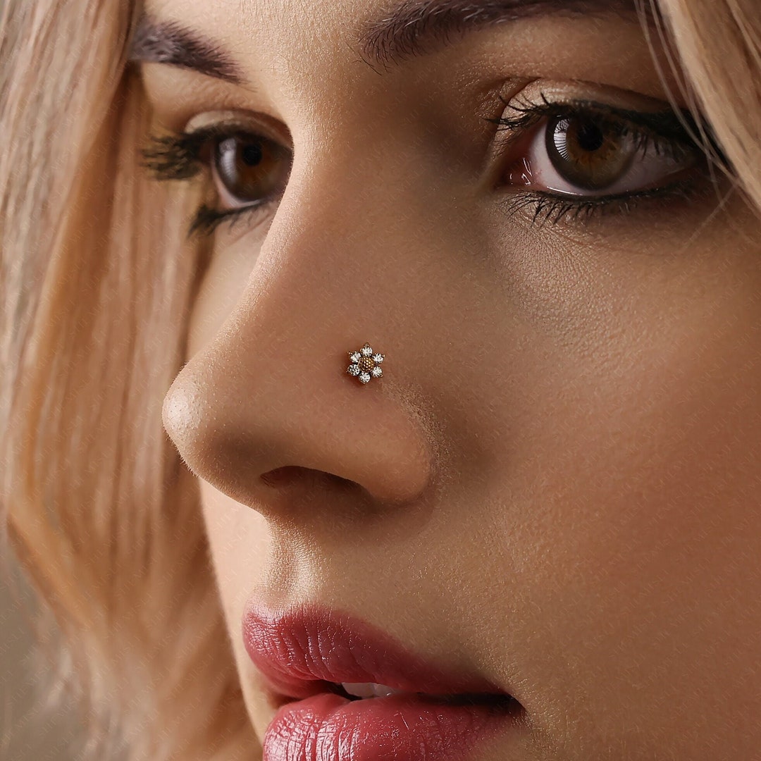 Tiny Sunflower Threadless Flat Back Nose Stud, 20,18,16ga, 5-10mm ...