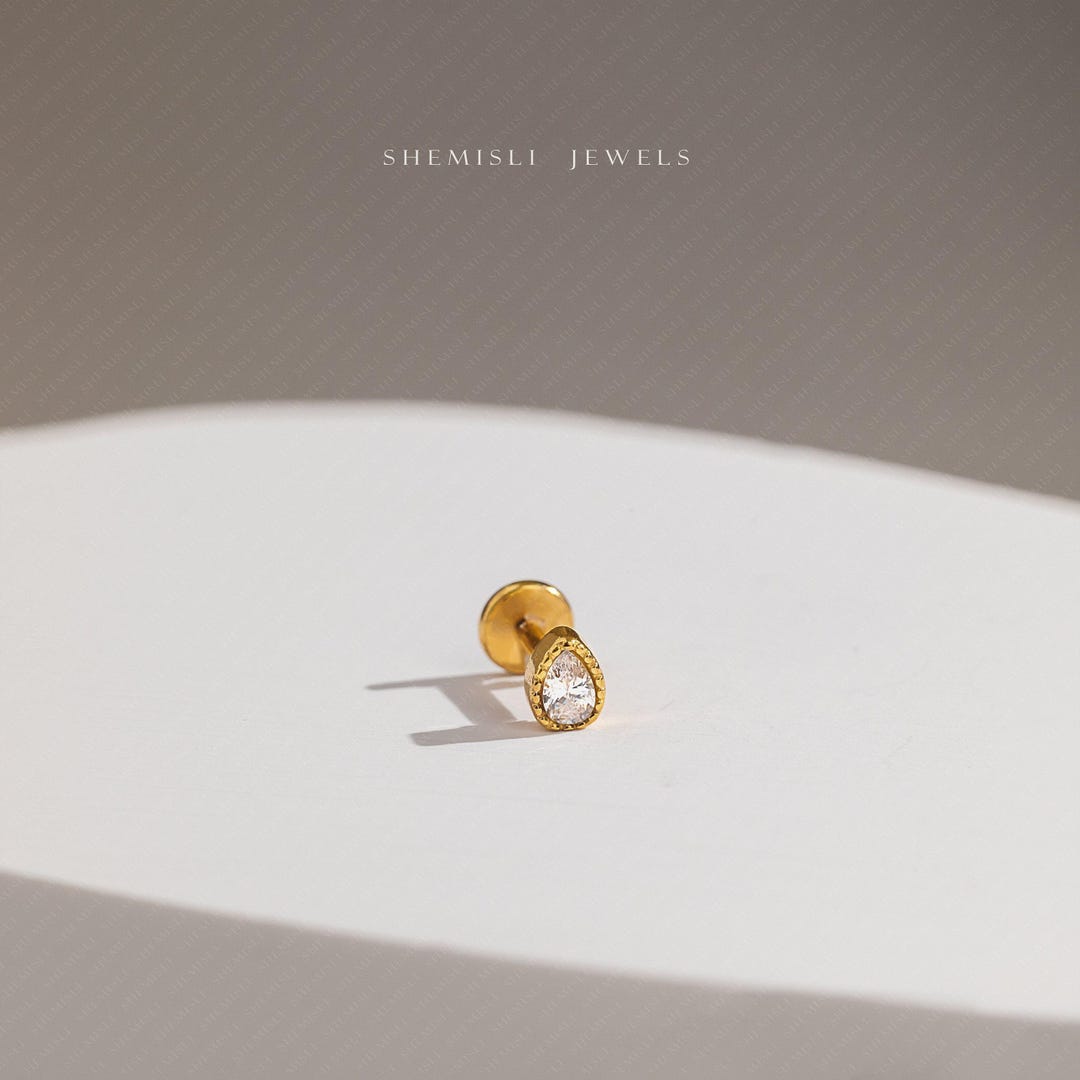 Tiny Teardrop White Stone Threadless Flat Back Nose Stud, A-SS594 - Etsy