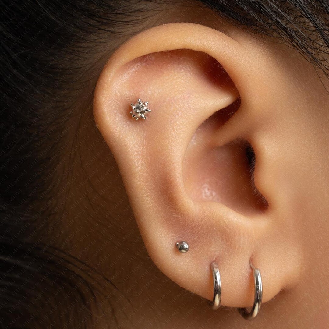 Tiny Spiky Ball Threadless Flat Back Earrings, 20,18,16ga, 5-10mm ...