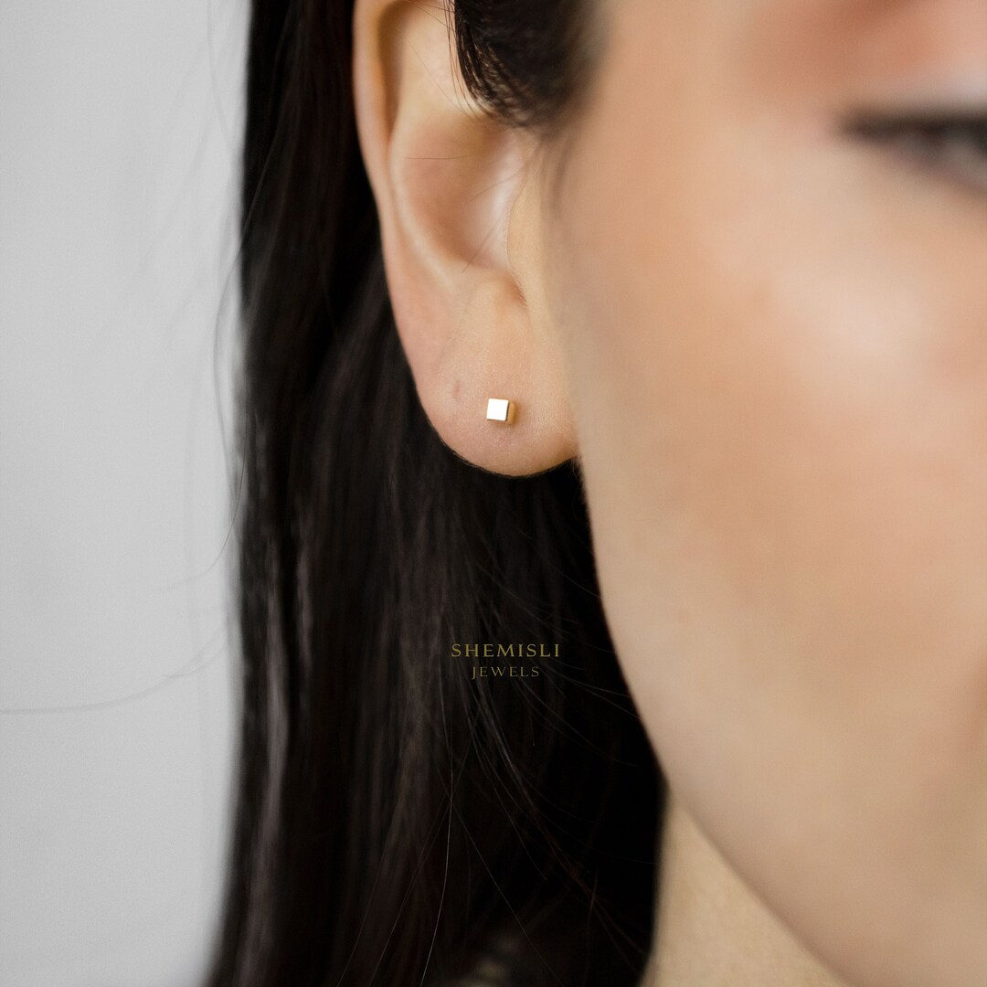 Tiny Cube Stud Earrings, Unisex, Gold, Silver SHEMISLI SS283 - Etsy