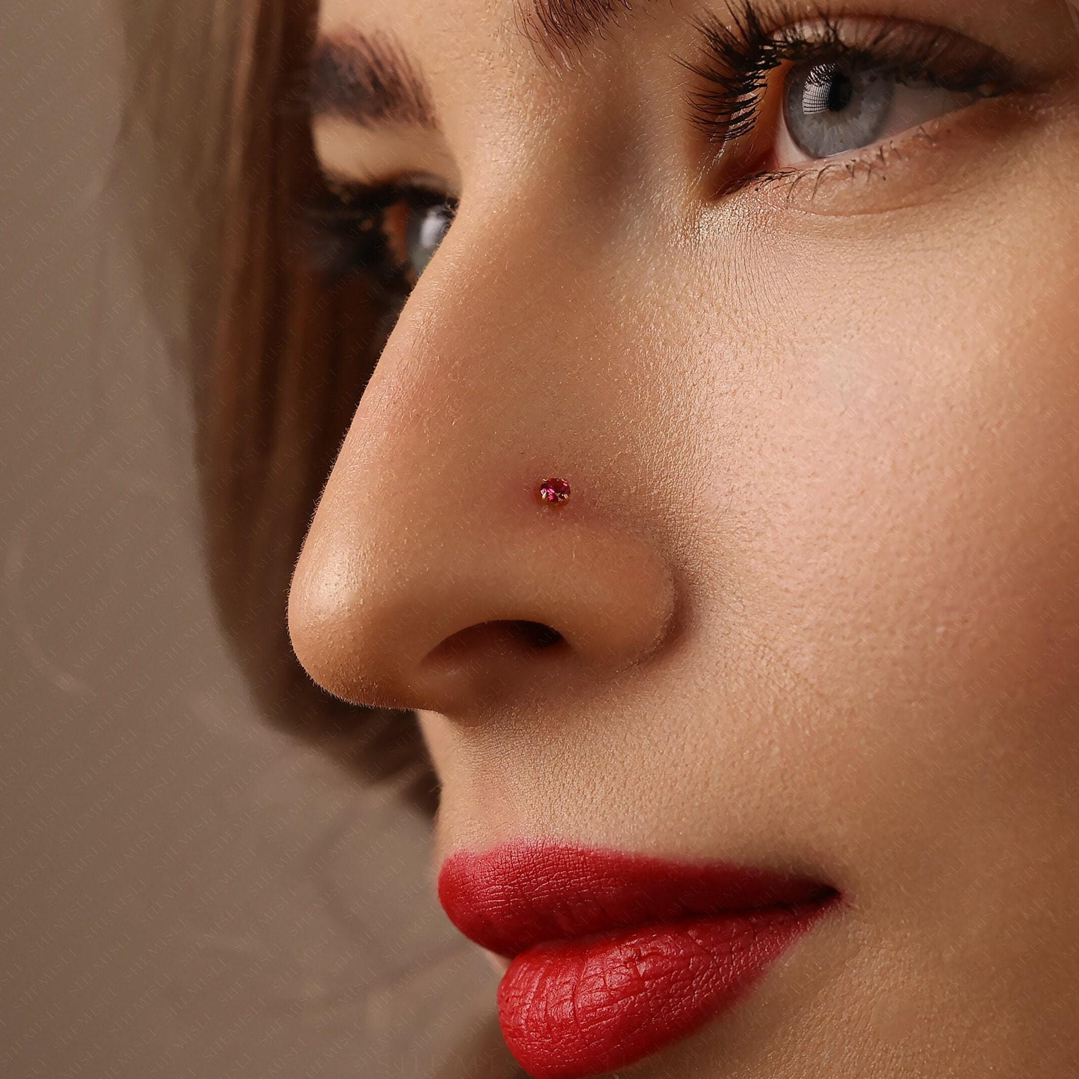 Tiny Ruby Threadless Flat Back Nose Stud, July Birthstone, A-SS615 - Etsy