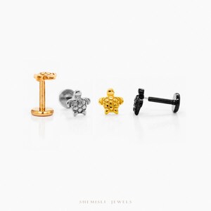 Super Tiny Sea Turtle Threadless Flat Back Nose Stud, 20,18,16ga, 5-10mm Unisex, Surgical Steel ...