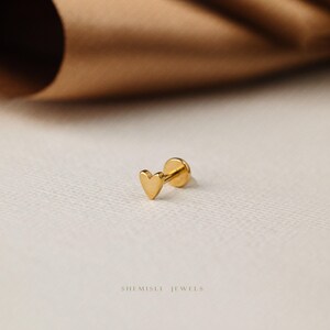 Heart Shape Tragus Stud, Threadless Flat Back Earring, Minimalist Style ...