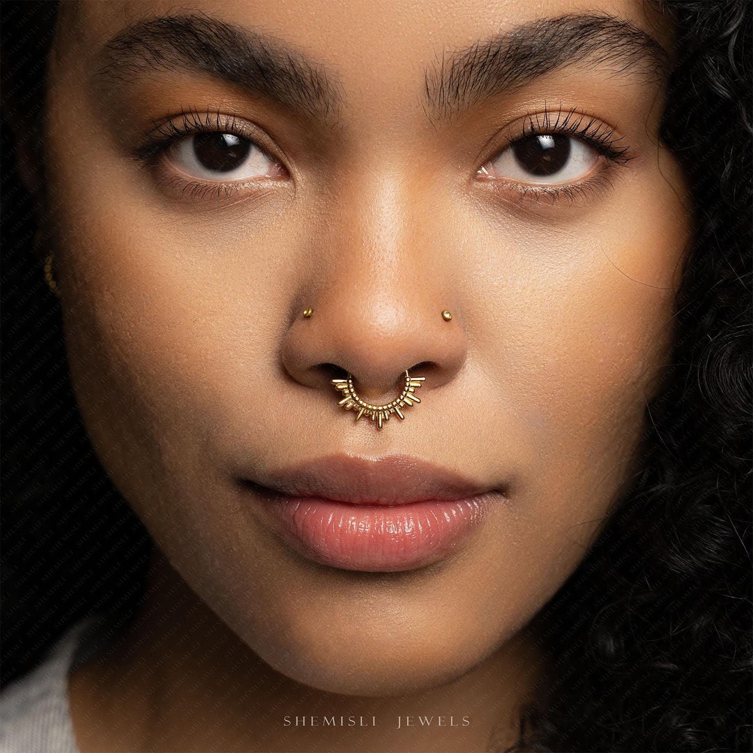 Halo Crown Septum Ring, Nose Ring, Hinged Clicker Hoop, 16ga 8mm or ...