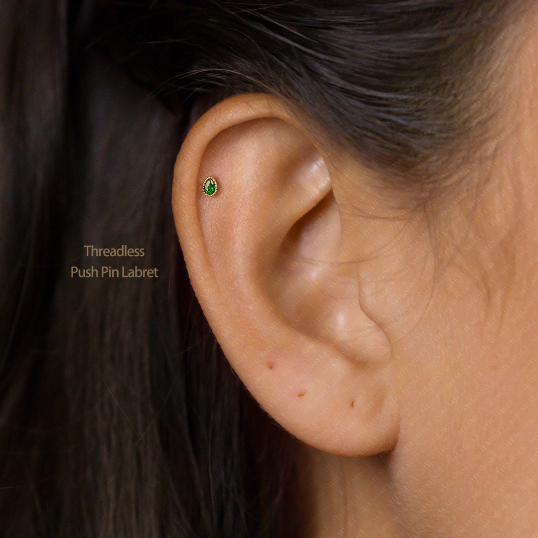 Tiny Teardrop Emerald Threadless Flat Back Earrings, 20,18,16ga, 5-10mm ...