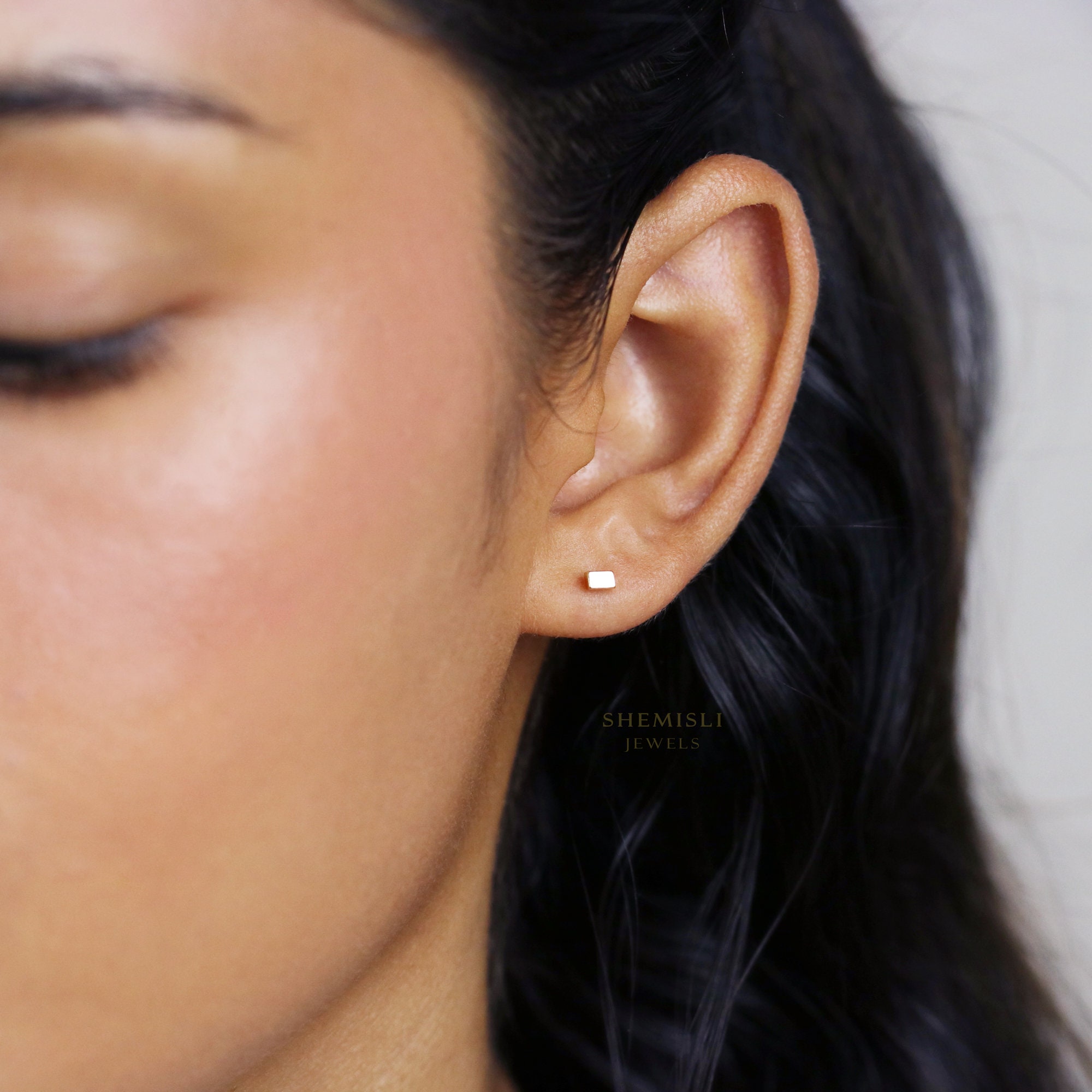 Tiny Bar Studs Earrings Cuboid Rectangle Shape Studs Gold | Etsy