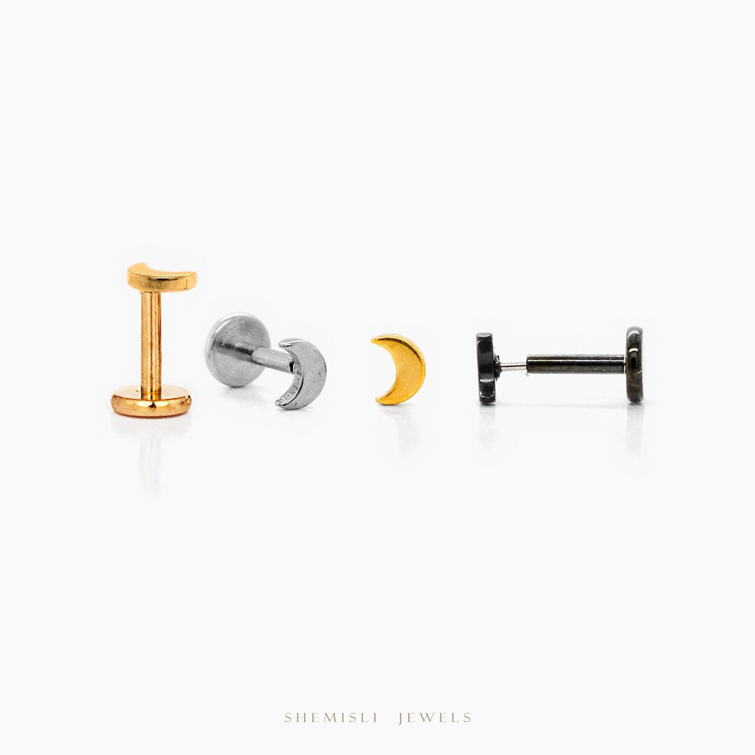 Super Tiny Cute Moon Threadless Flat Back Earring, 20,18,16ga, 5-10mm ...