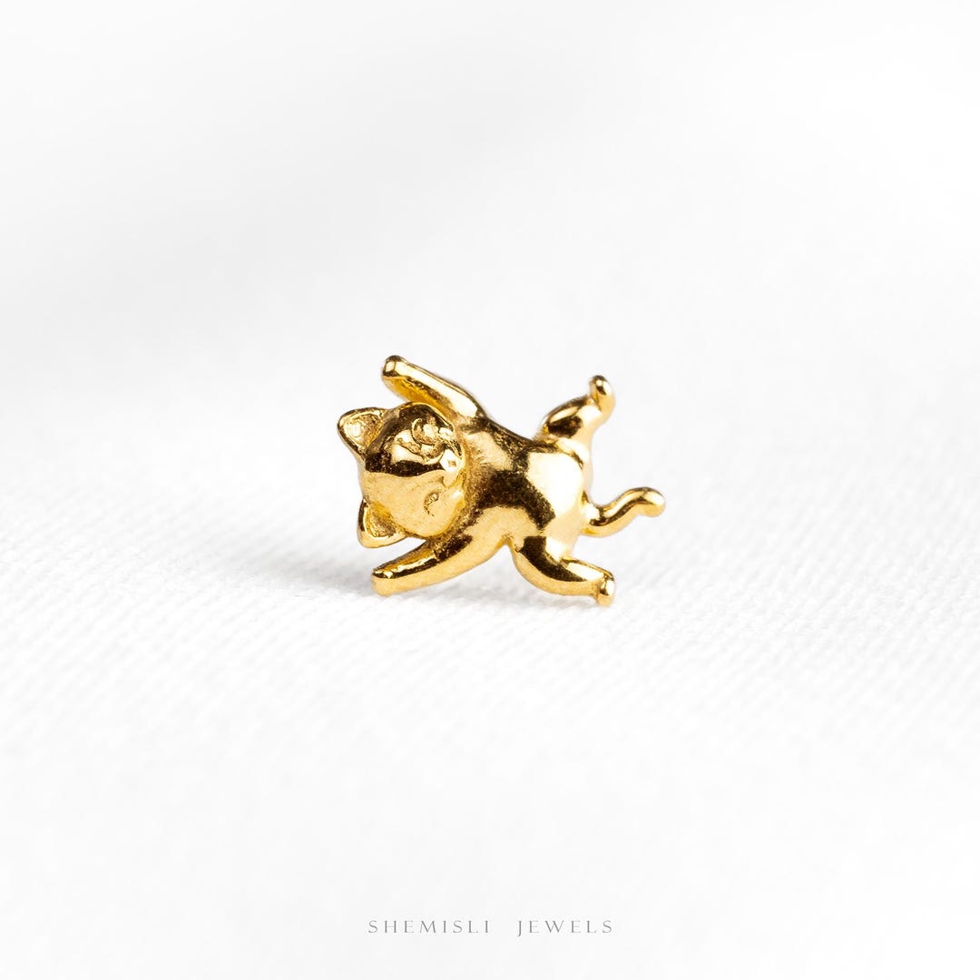 Tiny Trusting Cat Threadless Flat Back Earring, 20,18,16ga, 5-10mm ...