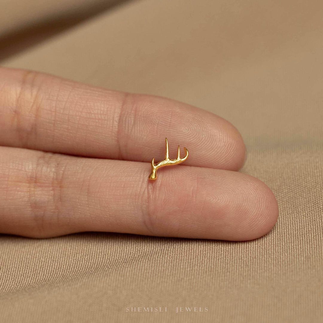 Tiny Stag Deer Antler Threadless Flat Back Earring, 20,18,16ga, 5-10mm ...
