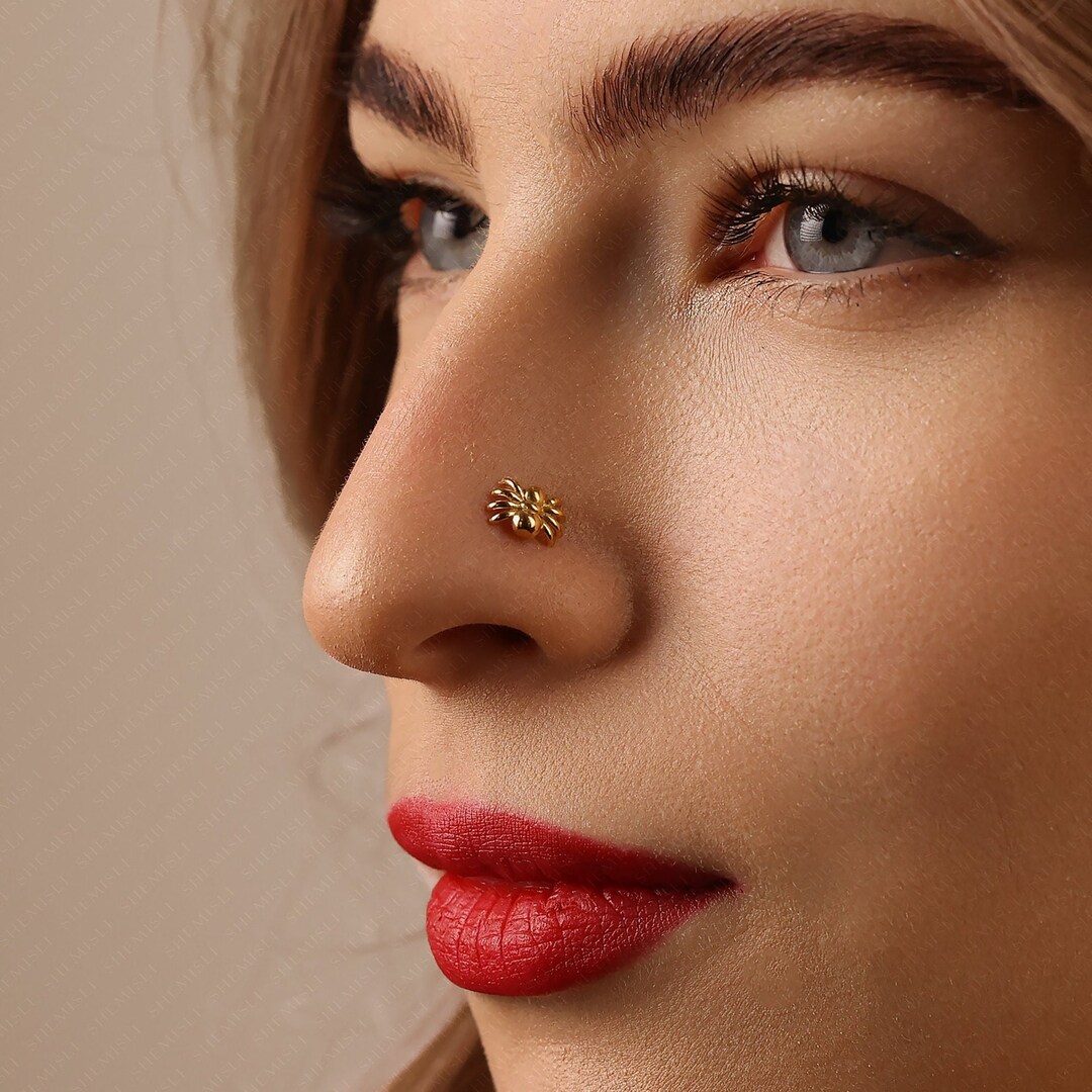 Tiny Spider Threadless Flat Back Nose Stud, 20,18,16ga, 5-10mm, Unisex ...