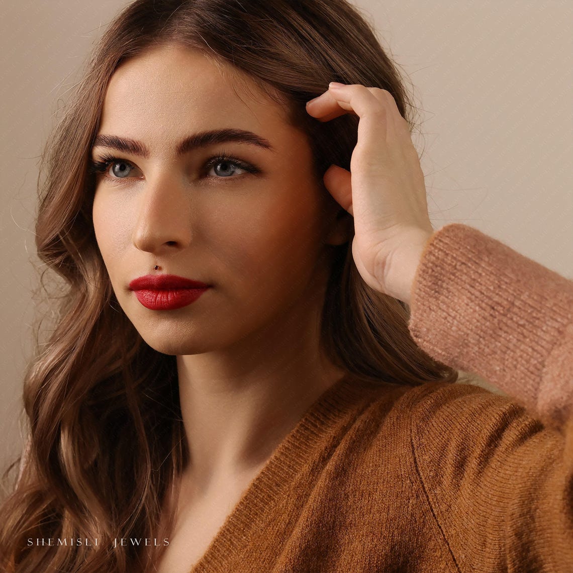Garnet Lip Stud, Threadless Flat Back, Minimalist Style, A-SS599 - Etsy