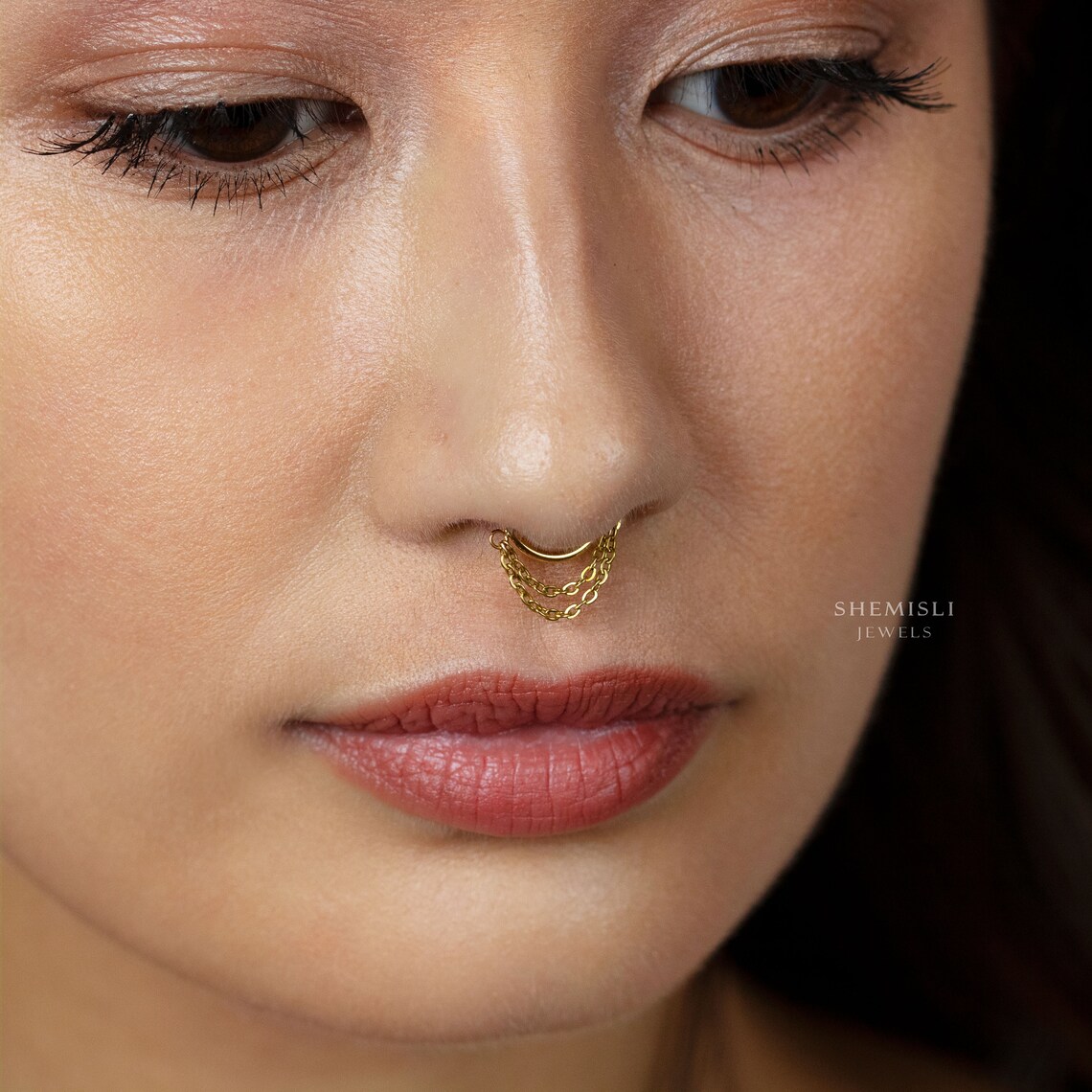 Double Chain Septum Ring Nose Ring Hinged Clicker Hoop 16ga - Etsy