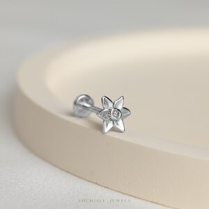 Tiny Birth Month Flower Threadless Flat Back Earring, 20,18,16ga, 5 ...