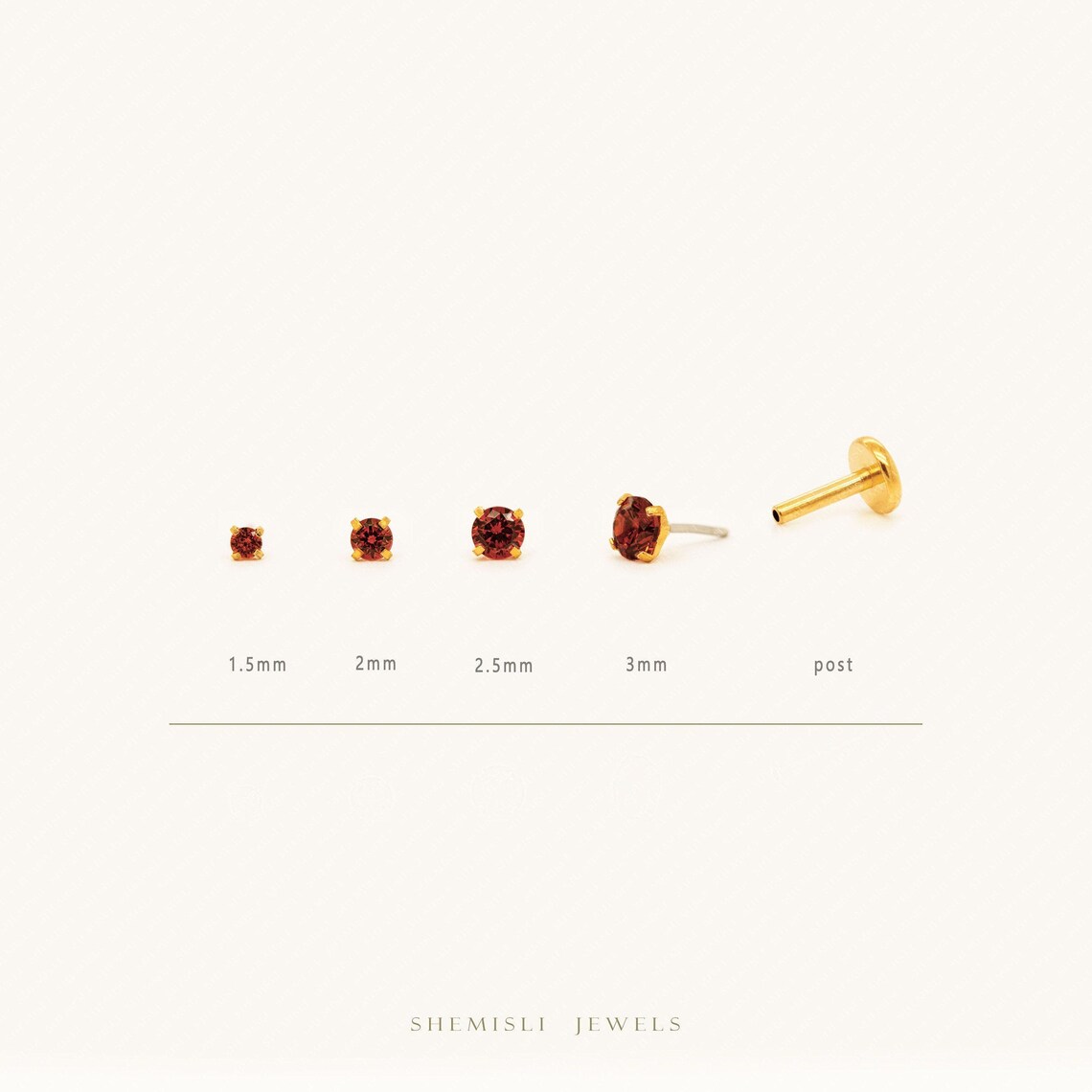 Garnet Lip Stud, Threadless Flat Back, Minimalist Style, A-SS599 - Etsy