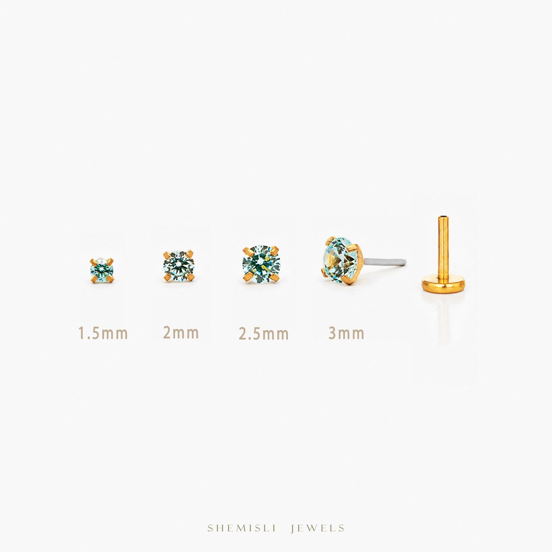 Tiny Aquamarine Threadless Flat Back Earring, March Birthstone, 20,18 ...