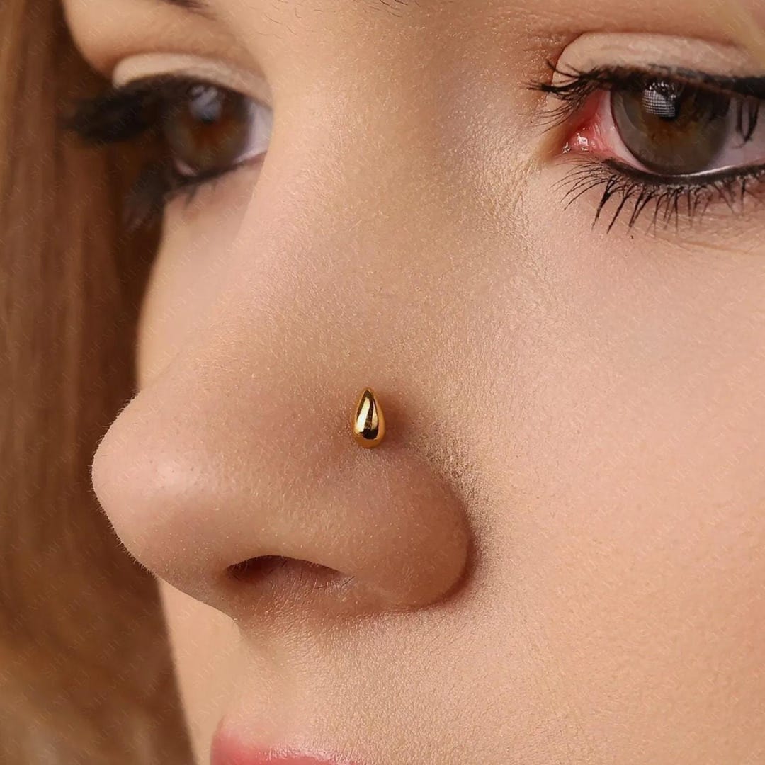 Teardrop Nose Stud, Threadless Flat Back, Minimalist Style, A-SS851 - Etsy
