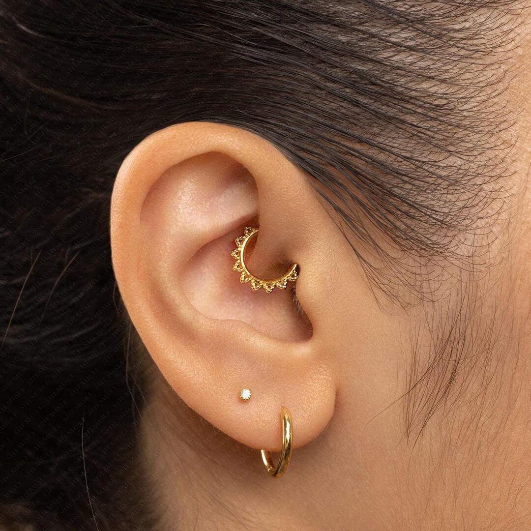 Dainty Sun Daith Ring, Hinged Clicker Hoop, 16ga 8mm or 10mm, Unisex ...