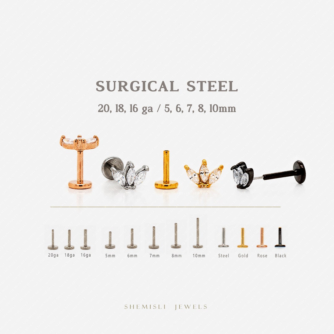 Tiny 3 Leaf White Stone Threadless Flat Back Earrings, Nose Stud, 20,18 ...