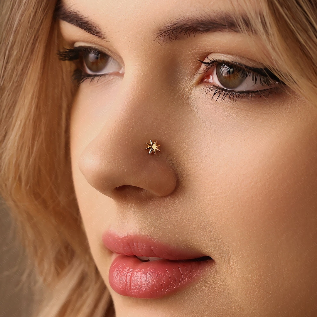 Tiny 3D Star Threadless Flat Back Nose Stud, 20,18,16ga, 5-10mm Unisex ...