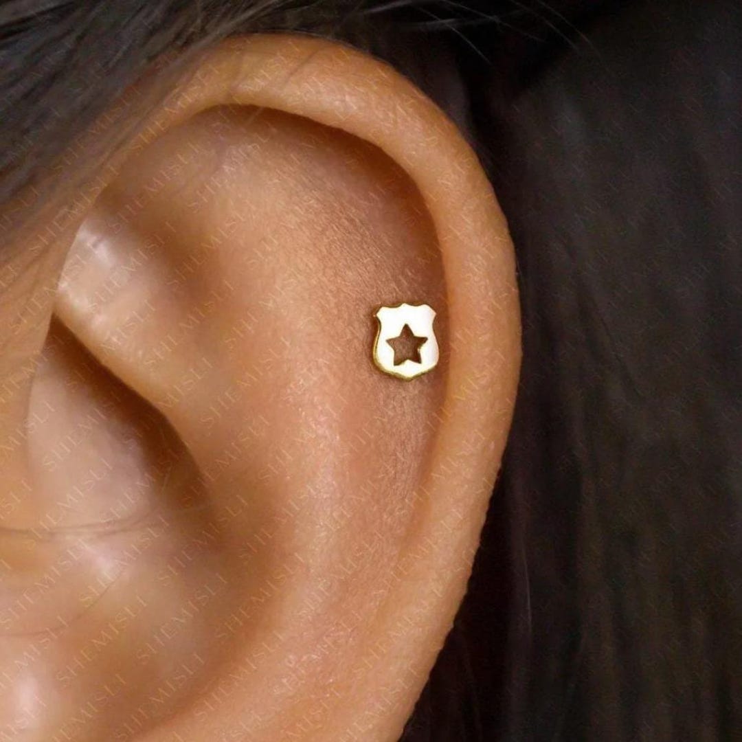 Police Badge Stud, Butterfly End or Screw Ball End Earring, Minimalist ...