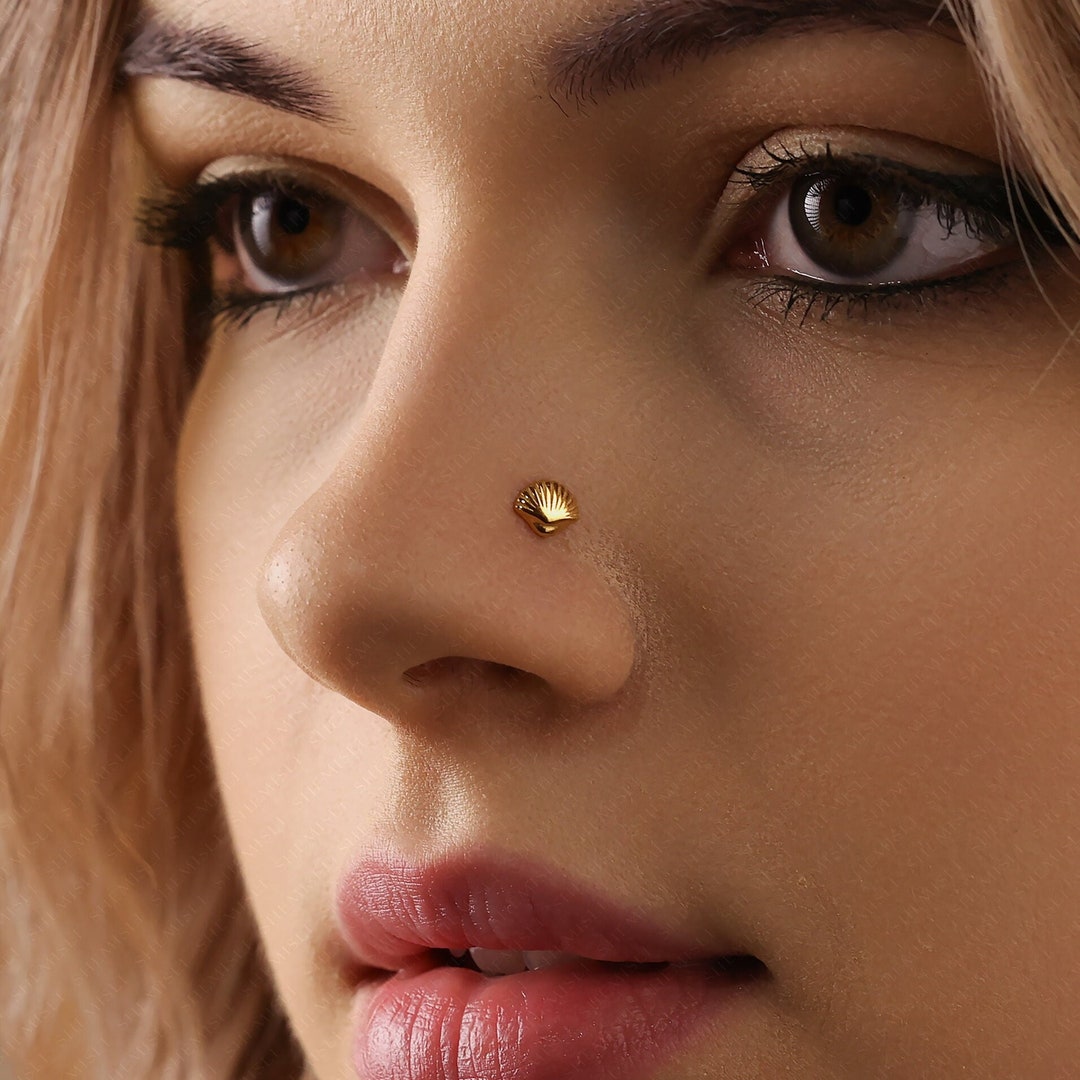 Tiny Fan Shape Shell Threadless Flat Back Nose Stud, 20,18,16ga, 5-10mm ...
