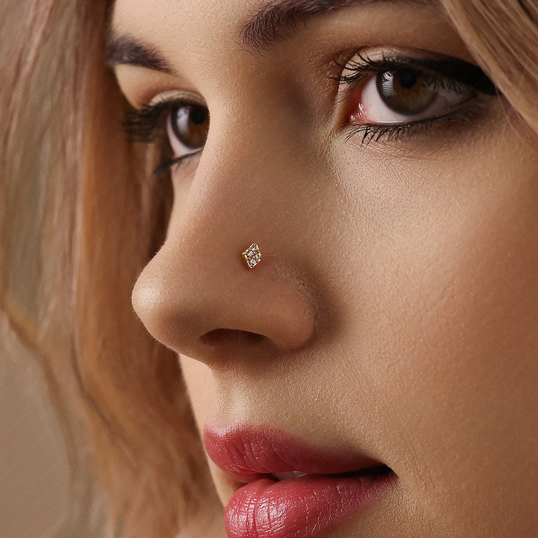 Tiny Diamond Shape Threadless Flat Back Nose Stud, 20,18,16ga, 5-10mm ...