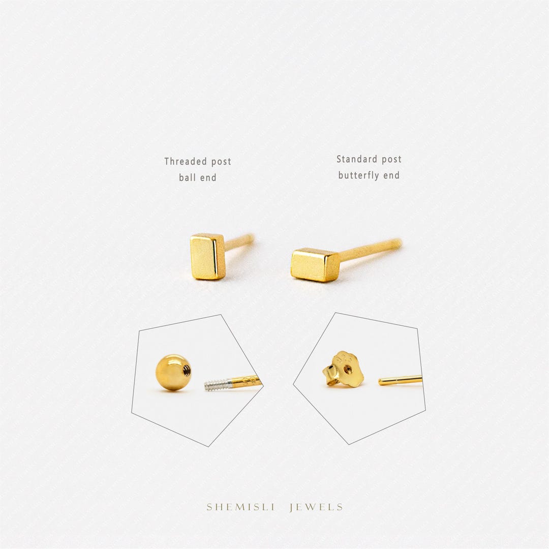 Tiny Bar Stud Earring, Cuboid Rectangle Shape Stud, Unisex, Gold, Silver SHEMISLI - SS010 ...