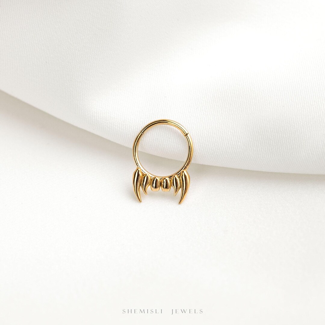 Vampire Fangs Septum Ring, Nose Ring, Daith Ring, Hinged Clicker Hoop ...