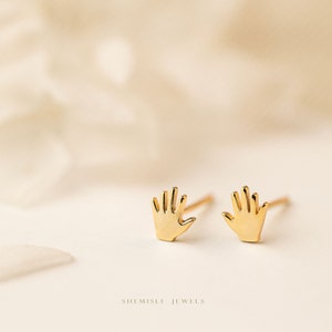 Tiny High Five Hand Sign Gesture Stud, Palm Earrings, Unisex, Gold ...