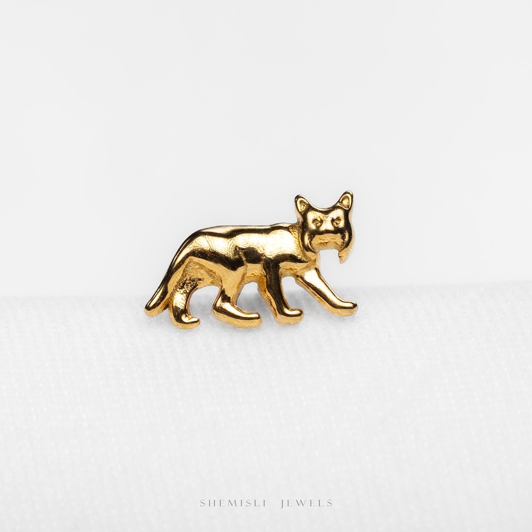 Bobcat Stud, Threadless Flat Back Earring, Wildcat Animal Jewelry ...