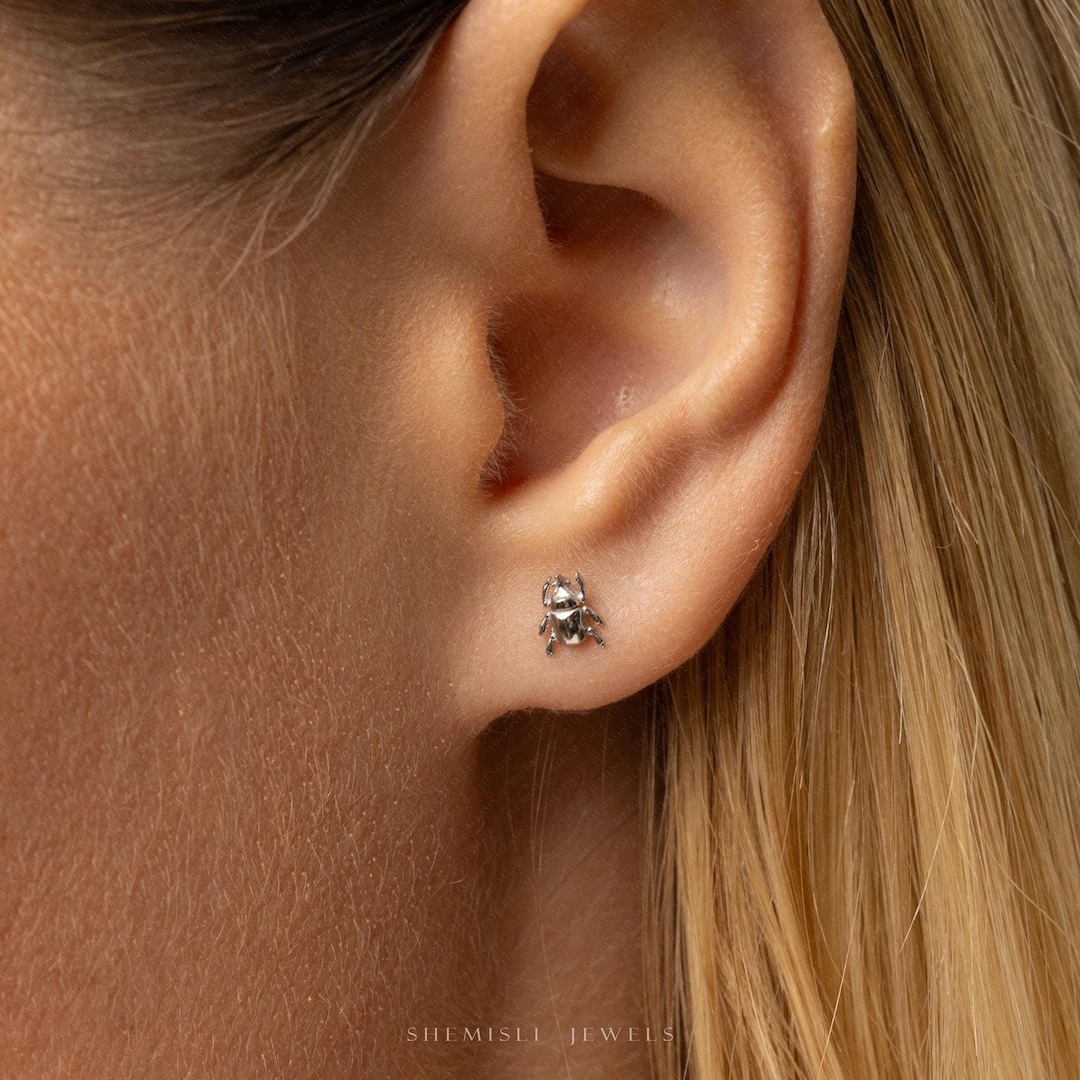 Tiny Rhinoceros Beetle Threadless Flat Back Earrings, 20,18,16ga, 5 ...