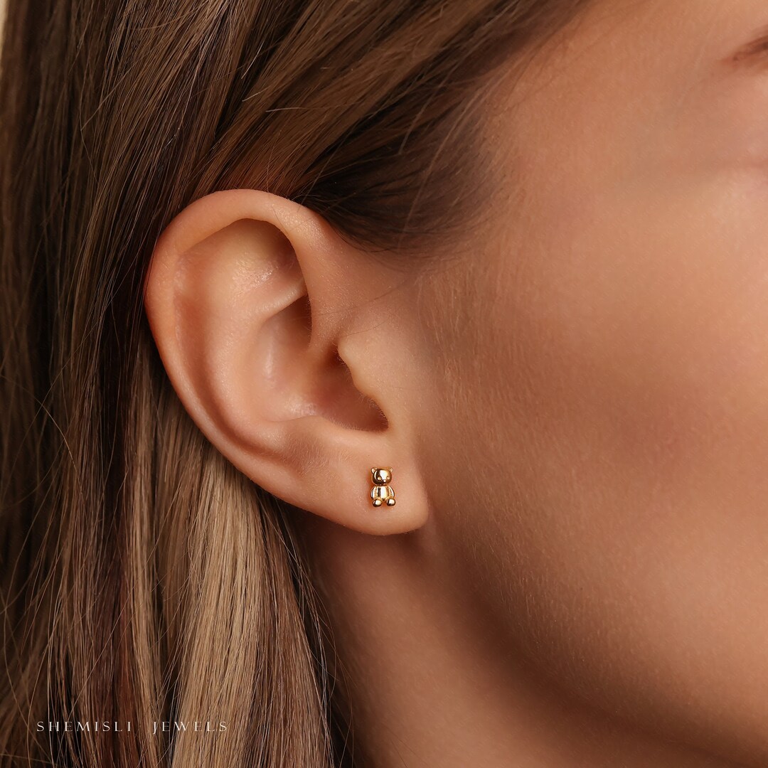 Tiny Teddy Bear Threadless Flat Back Earring, 20,18,16ga, 5-10mm Unisex ...