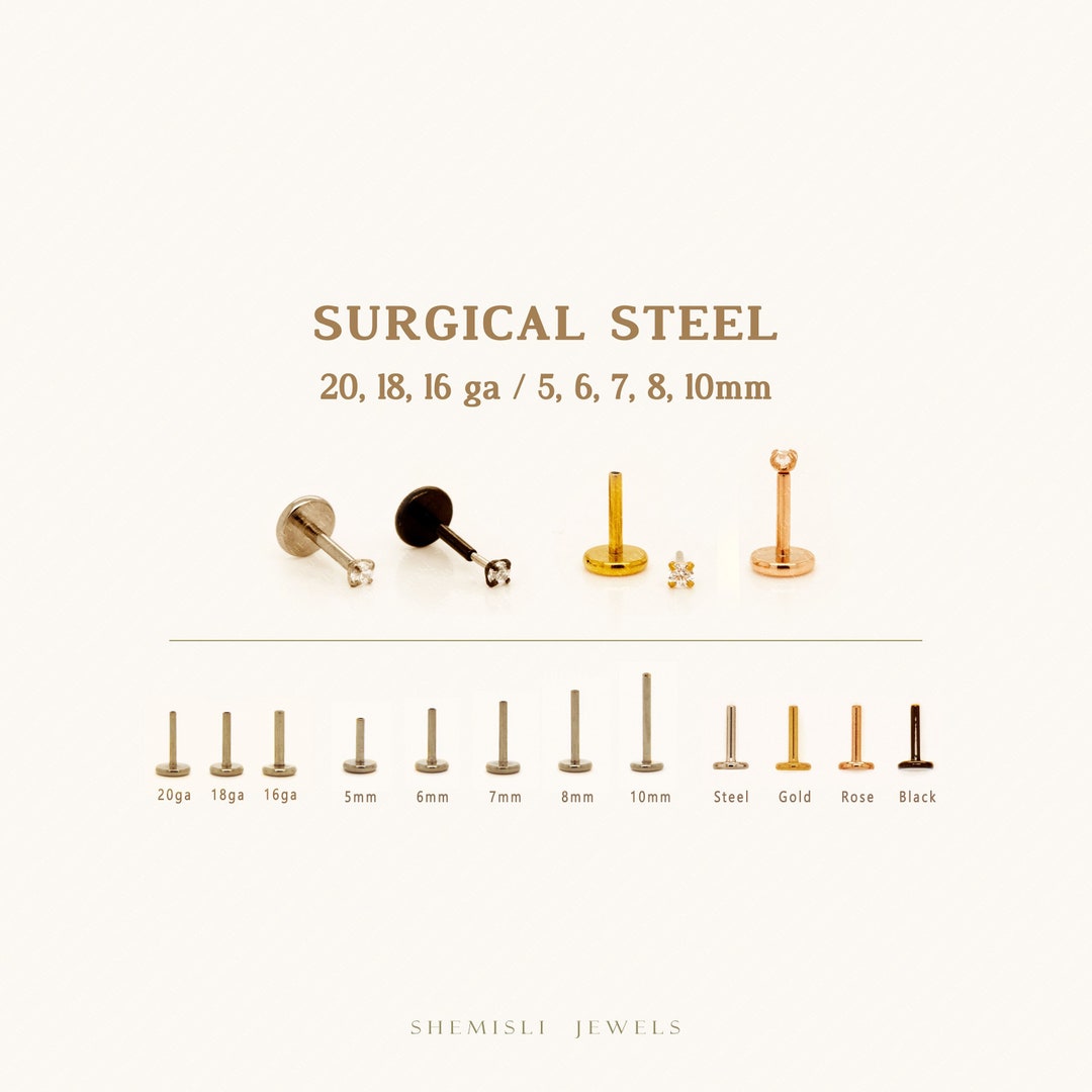 Tiny Clear White Stone Threadless Flat Back Earrings, 20,18,16ga, 5 ...