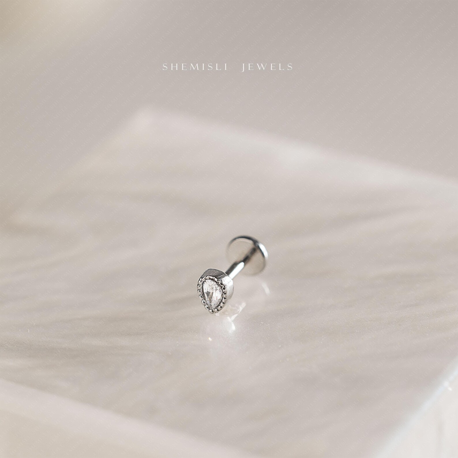 Tiny Teardrop White Stone Threadless Flat Back Nose Stud, A-SS594 - Etsy