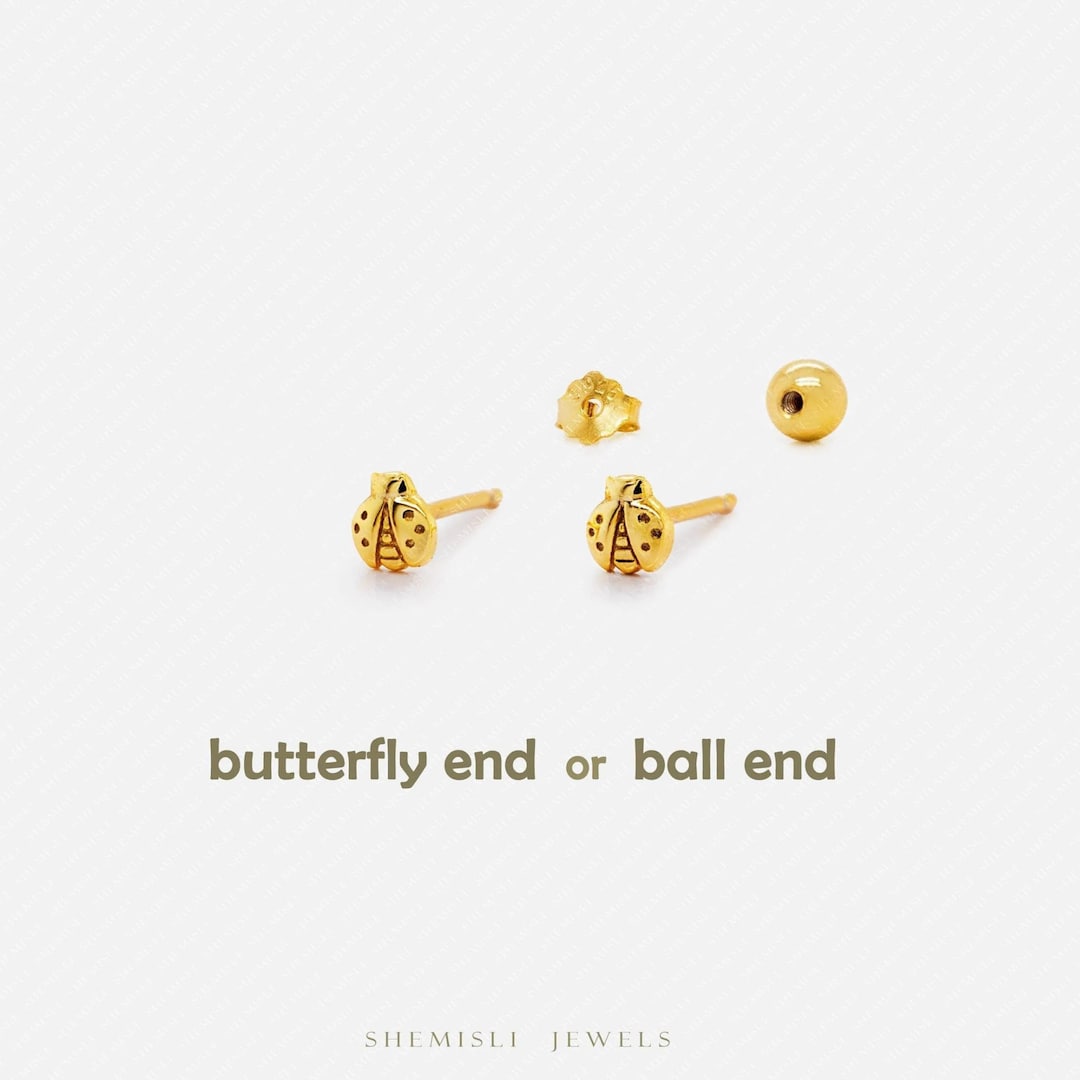 Ladybug Stud, Butterfly End or Screw Ball End Earring, Minimalist Style ...