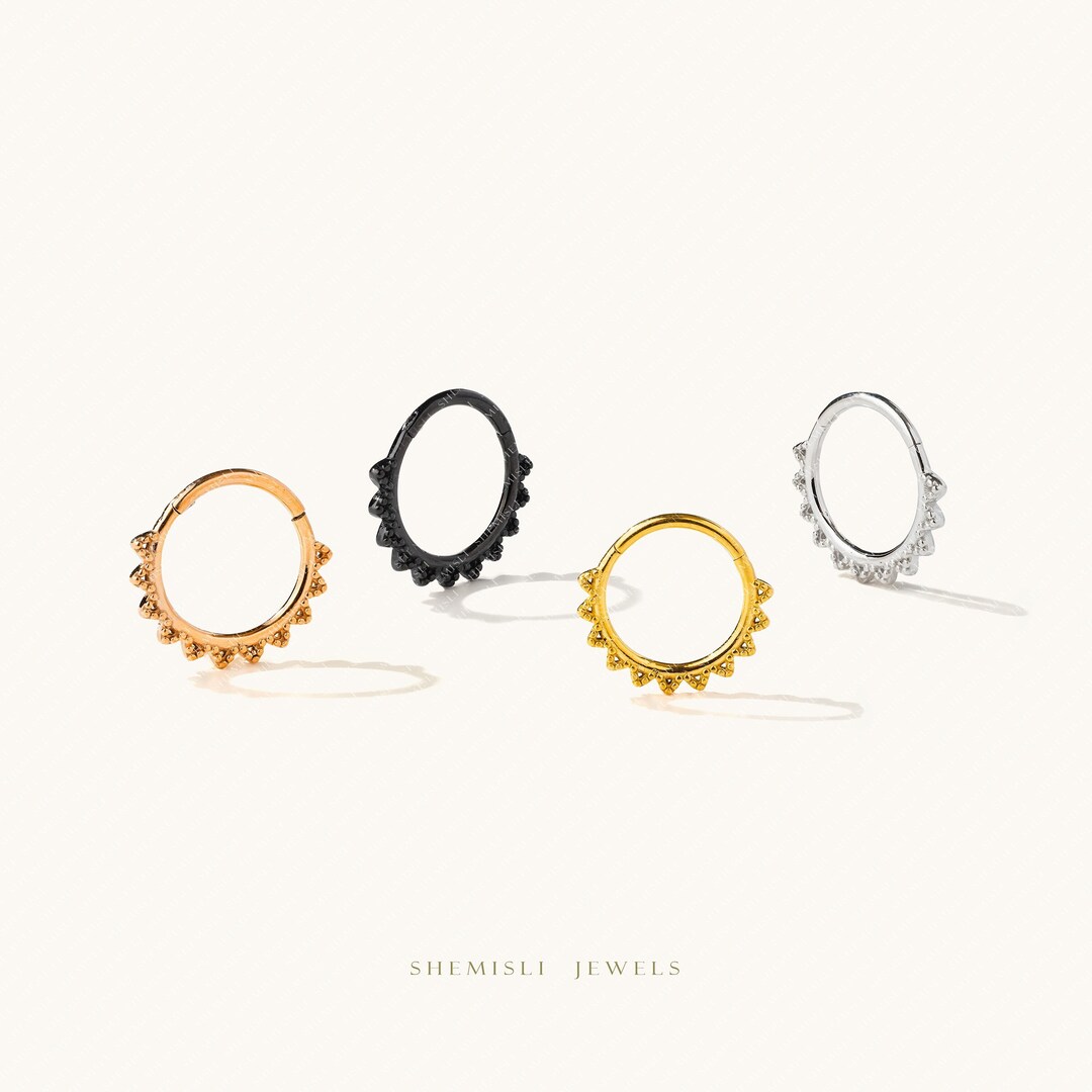 Dainty Sun Septum Ring, Nose Ring, Daith Ring, Hinged Clicker Hoop ...