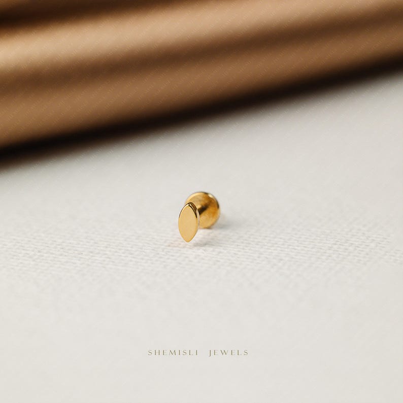 Marquise Shape Lip Stud, Threadless Flat Back, Minimalist Style, A ...