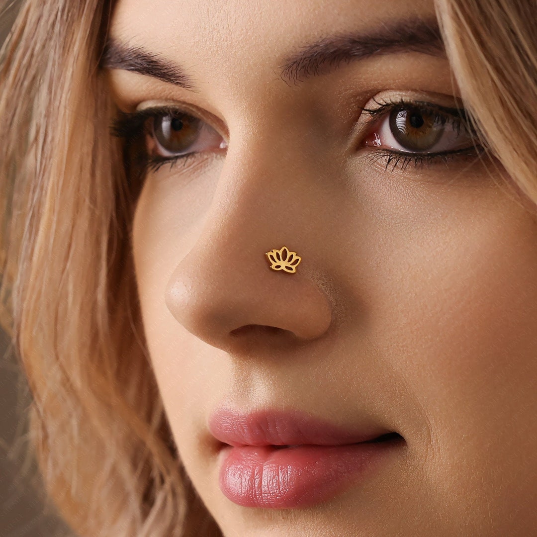 Tiny Open Lotus Threadless Flat Back Nose Stud, 20,18,16ga, 5-10mm ...