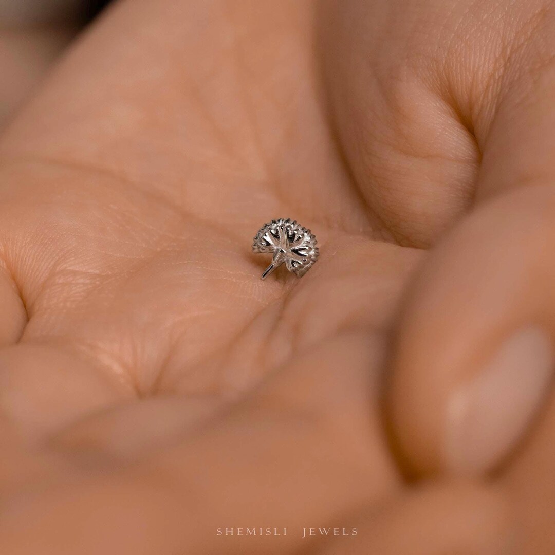 Tiny Carnation Threadless Flat Back Tragus Earring, January Birth ...