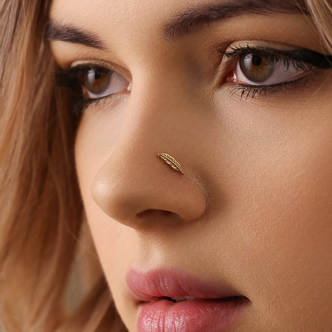 Tiny Feather Threadless Flat Back Nose Stud, 20,18,16ga, 5-10mm Unisex ...