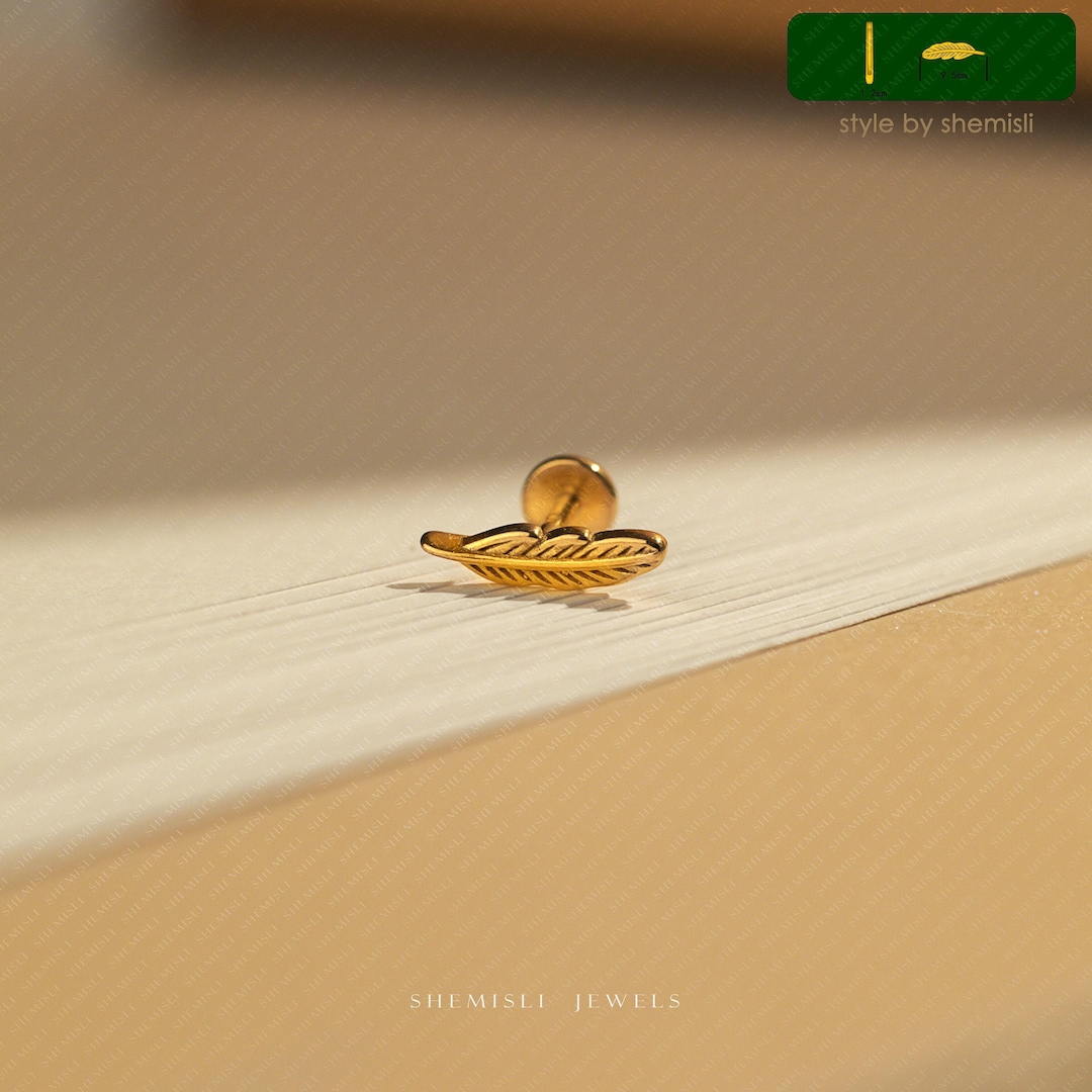 Tiny Feather Threadless Flat Back Earring, 20,18,16ga, 5-10mm Unisex, Stainless Steel SHEMISLI ...